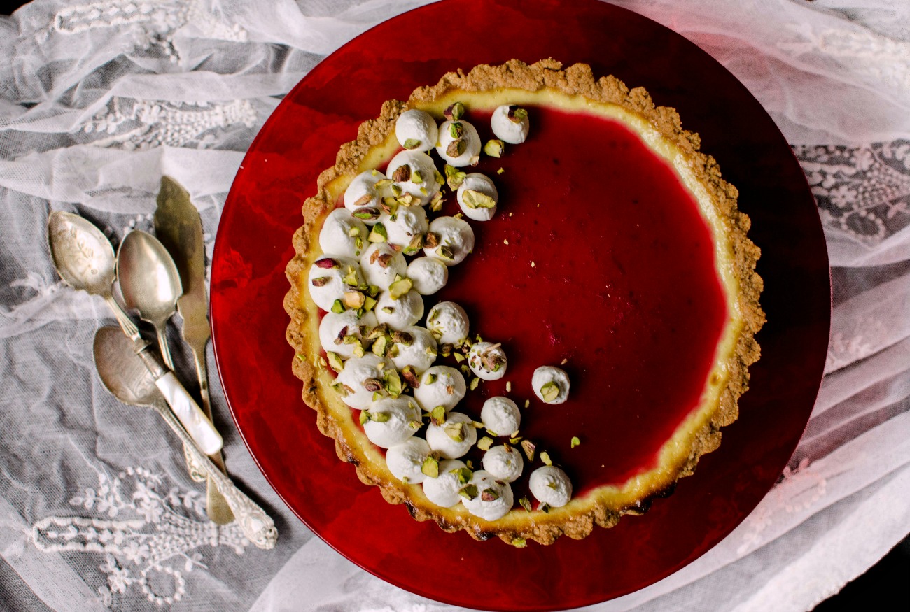 Pistachio Cherry Cheesecake Tart - Tarta cheesecake cu fistic